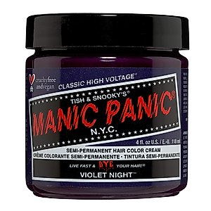 MANIC PANIC Violet Night Hair Dye – Classic High Voltage - Semi Permanent Hair Color - Cool Dark Purple Color - For Dark & Light Hair - Vegan, PPD & Ammonia-Free - For Coloring Hair on Men & Women