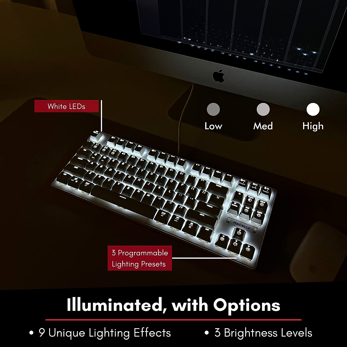 Macally Mac Mechanical Keyboard Backlit - Retro, but Modern - (Tactile/Audible Brown Switches) USB Backlit Wired Keyboard with Crisp White LEDs and Weighted Base - TKL Keyboard for Mac and PC