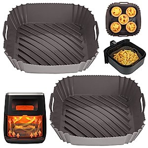 BYKITCHEN Square Air Fryer Silicone Liners, 2 Pack 8.5 Inch Reusable Silicone Air Fryer Tray Fit for 4 to 6 QT, Air Fryer Accessories for Cosori, Instant Vortex Air Fryer and More(Inner Size: 7in)