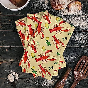 zzsunfeel Kitchen Towels Reversible for Drying Dishes, Red Lobster Succulents Lemon Summer Set of 1 Dishcloths Cotton Hand Towels, Absorbent Dish Towels for Kitchen Counter Tea Towels 18"x 28"