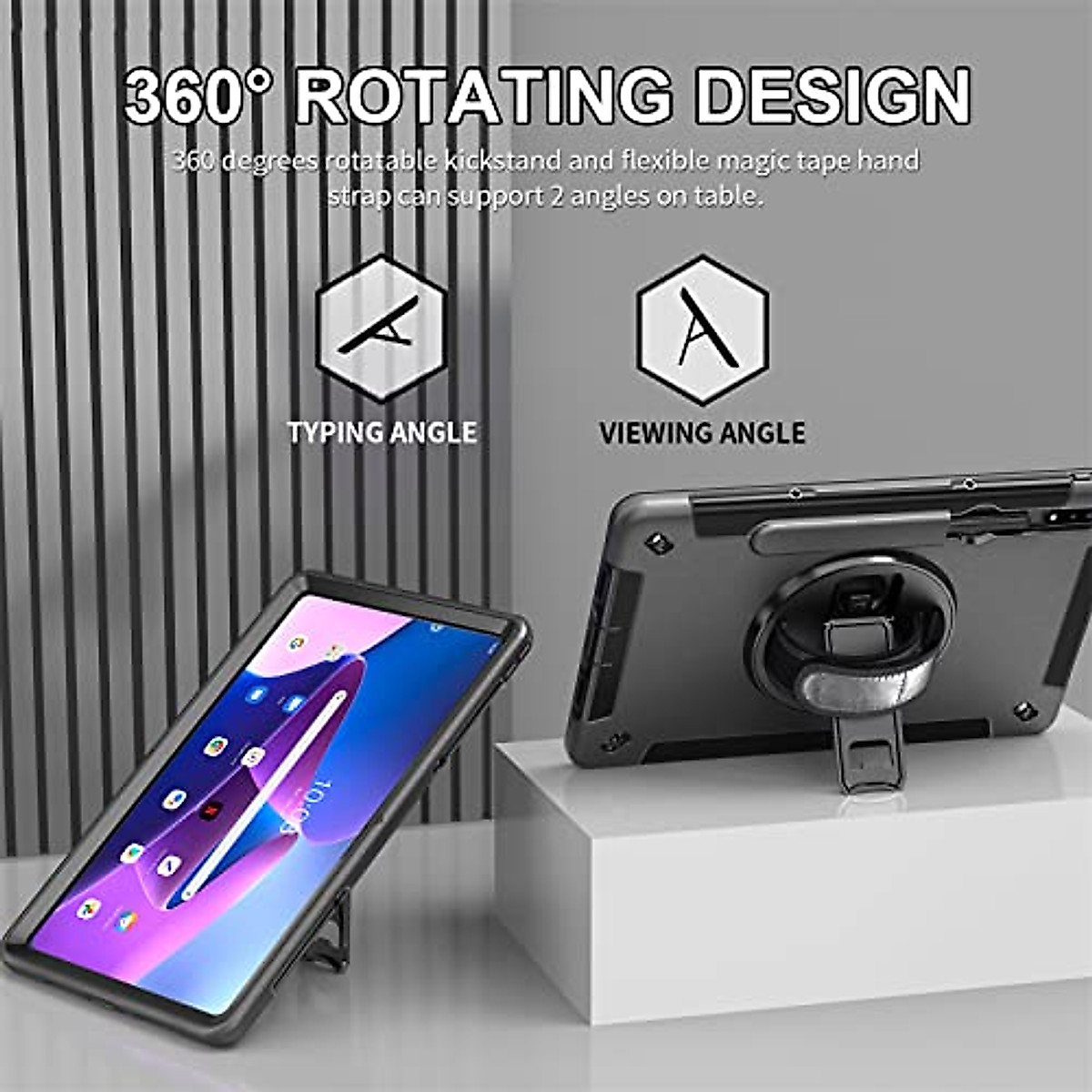 Case for Lenovo Tab P12 Pro 12.6-Inch (TB-Q706F /TB-Q706Z), 3 Layer Hybrid Shockproof Rugged Protective Case with 360° Rotating Stand - Hand Strap - Shoulder Strap,Black