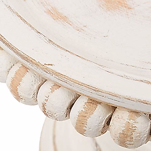 Mud Pie 47100002 Farmhouse Washed Beaded Wood Pedestal Paper Towel Holder, 16" x 6" Dia, White, Grey