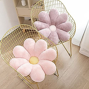 Faux Fur Flower Pillow Super Soft and Cute Floor Pillow Flower Shaped Decorative Throw Pillow Comfortable Seat Cushion Plush Flower Cushion (23.6inch, Pink)
