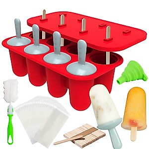 WIBIMEN Popsicle Mold Set, 8 Pieces Mini Silicone Popsicle Maker, BPA-Free Easy Release Homemade Ice Pop Molds, Ice Cream Molds with 50 Popsicle Sticks, 50 Popsicle Bags, 8 Reusable Popsicle Sticks