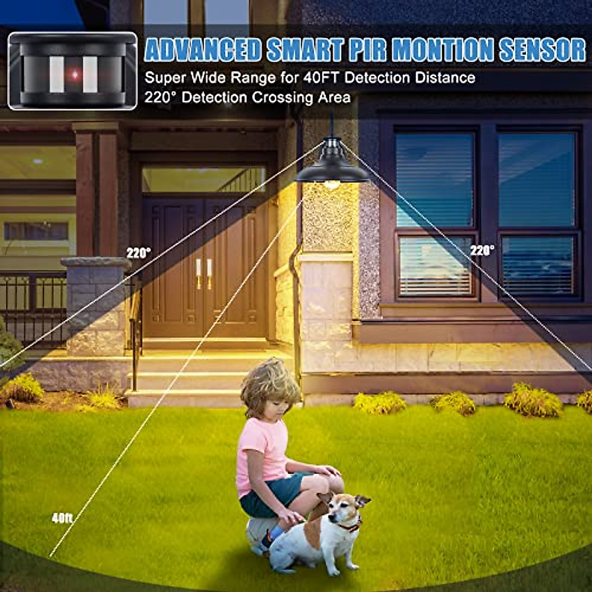 2 Packs Motion Sensor Outdoor Barn Lights - Dusk to Dawn Farmhouse Gooseneck Barn Light, 12in Large Black Porch Light Fixture Wall Mount, Exterior Wall Lighting Fixture for Garage Patio Doorway