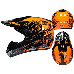 Motocross Mountain Helmet Dirt Bike ATV Motorcycle Full Face Helmet for MTB, Racing, Downhill, MX, DOT Certified Lightweight Adult Youth Motorbike Helmet Set with Gloves Goggles Mask-G-Small