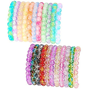JEWPARK 22Pcs 8MM Beaded Stretch Bracelet Handmade Round Glass Bracelet for Women Men Multicolor Beads Elastic Bracelet Gift