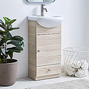 18 Inch Bathroom Vanity, Small Narrow Bath Vanity With Sink Combo, Modern Gray Wood RV Freestanding Storage Bathroom Vanity Cabinet Set, White Ceramic Vessel Sink For Small Space, 1 Door 1 Drawer