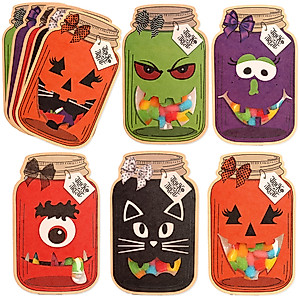 Halloween DIY Crafts Art Cards for Kids-50 Pack Halloween Party Treat Bags Cards Kits for Classroom School, Mason Jar Shape Halloween Treats for Trick or Treaters,Trunk or Treat Party Favors Supplies