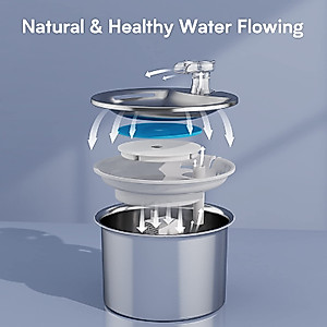 MEGADOO Cat Water Fountain Stainless Steel, 2.0L/67oz Pet Drinking Fountains, Automatic Cat Fountain with Quiet Pump, Dishwasher Safe Design, Suitable for Multiple Pets