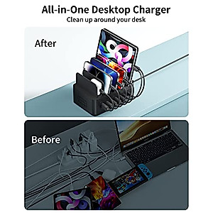 100W USB C Charging Station for Multiple Devices, Nexwell 7-Ports Smart USB Charging Docking Organizer Compatible with MacBook Air, iPhone, iPads, Samsung, Android Phone and Tablets (Cables Included)