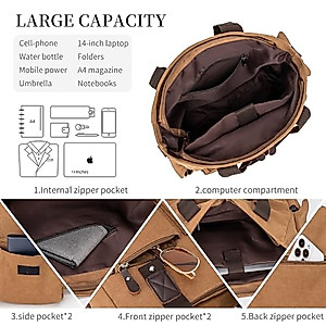 Canvas Messenger Bag for Men, 15 Inch Water Resistant Laptop Bag, Crossbody Bag for Work Office Travel Casual with Adjustable Shoulder Strap(Brown)