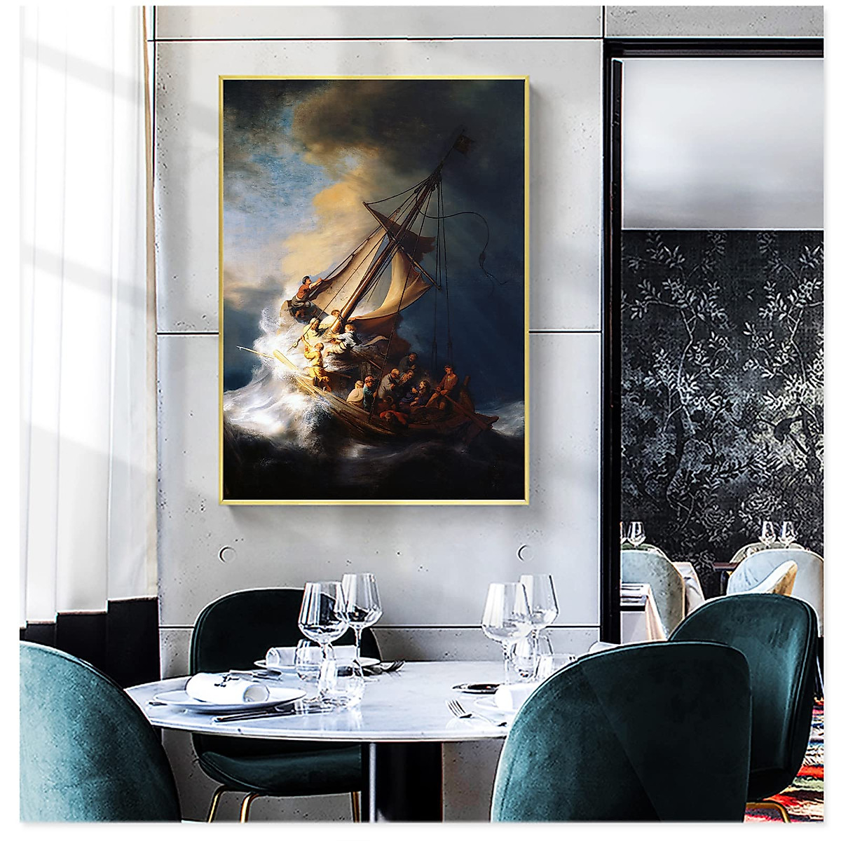 Rembrandt Poster Prints - Christ in The Storm On The Sea Galilee Wall Art Posters - Ocean Oil Canvas Painting for Living Room Bedroom Office Unframed (12x16in/30x40cm)