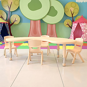 Flash Furniture 35"W x 65"L Half-Moon Natural Plastic Height Adjustable Activity Table Set with 4 Chairs