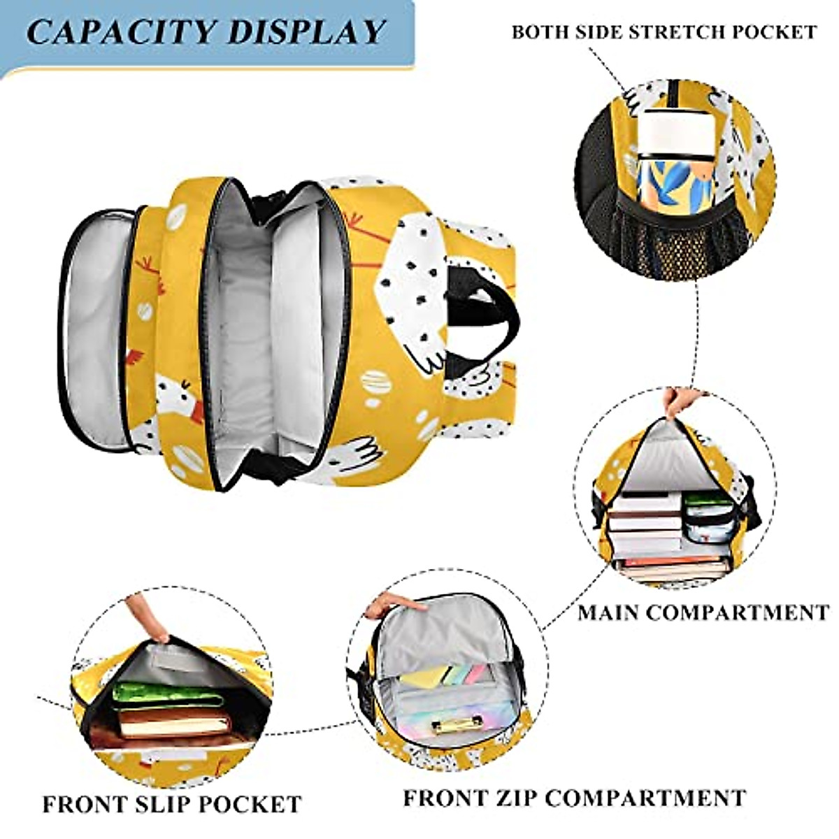 Glaphy Farm Animals Cute Hens Backpack School Bag Lightweight Laptop Backpack Student Travel Daypack with Reflective Stripes