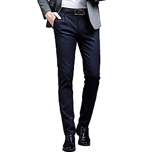 Men's Stylish Slim Fit Pant Classic Straight Leg Casual Suit Pant Lightweight Business Wrinkle Resistant Trouser (Blue,35)