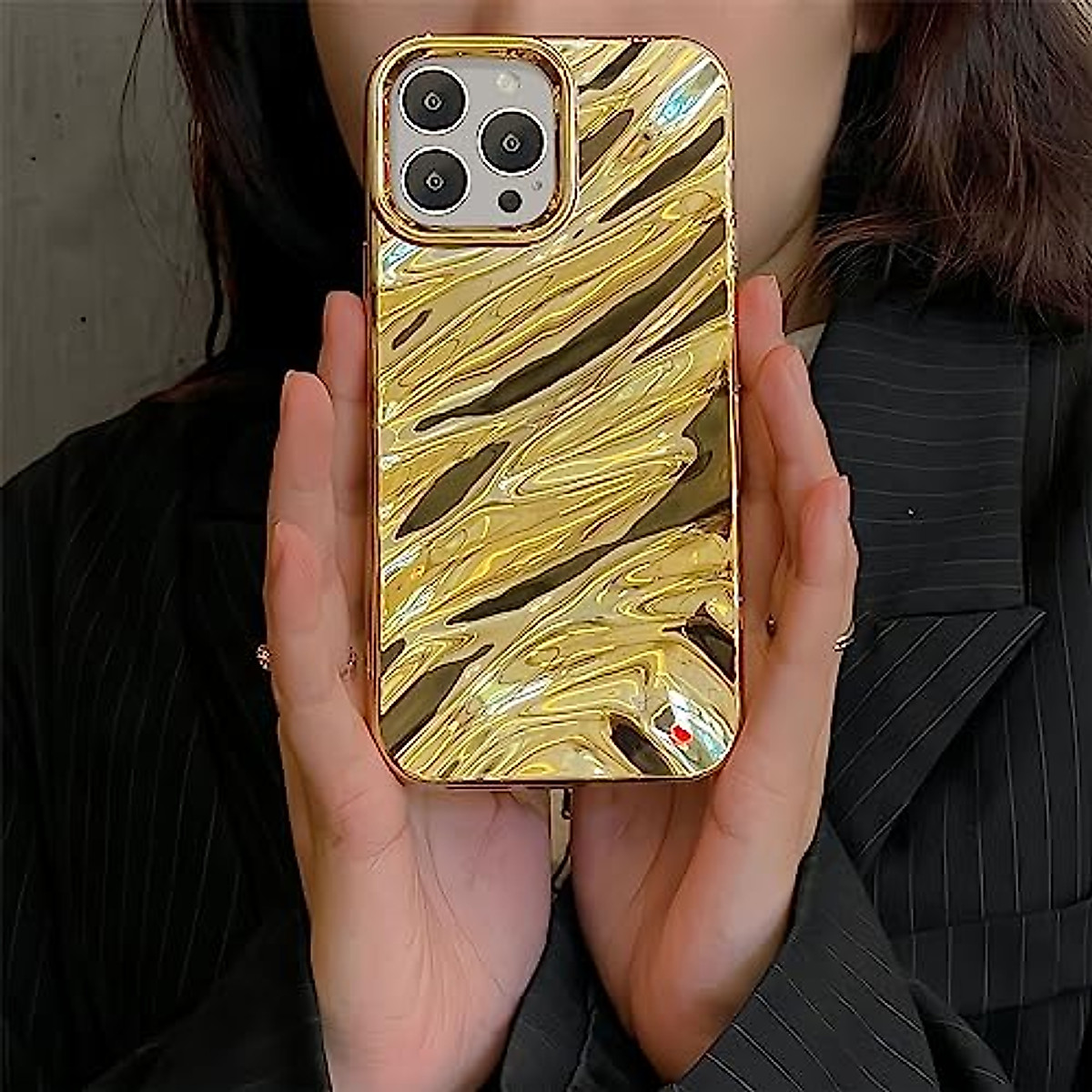 Aitipy Compatible iPhone 13 Pro Max Case, 3D Cute Luxurious Curl Water Ripple Shape, Soft TPU Shockproof Case for Boys and Girls (Gold)