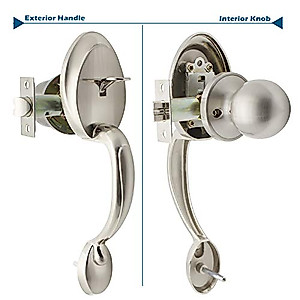 Gobrico Satin Nickel Exterior Door HandleSet for Right and Left Handed Door-1 Pack