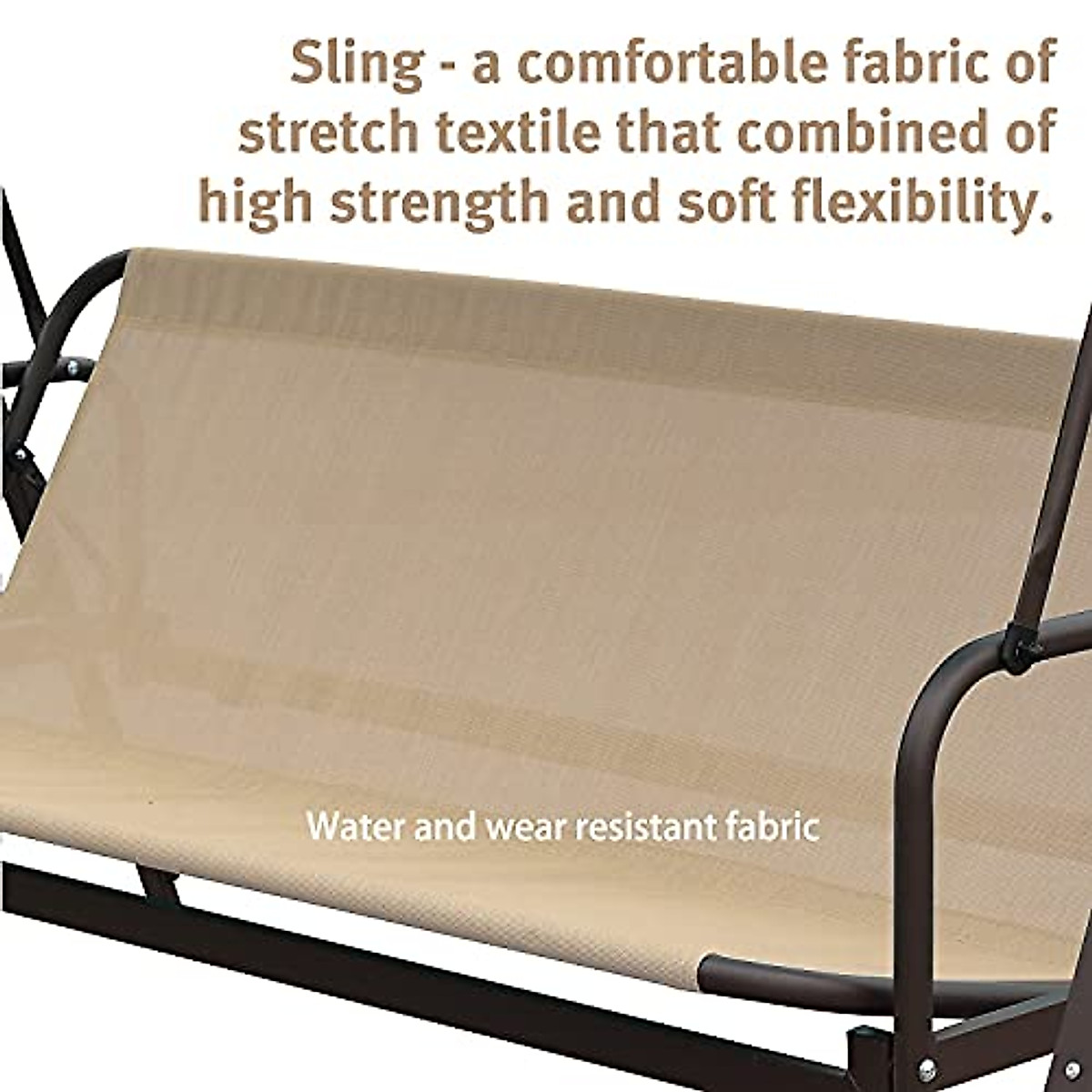Aoodor 2 in 1 Patio Porch Swing Bed Olefin Fabric Fade Resistant Outdoor Converting Adjustable Canopy, Weather Resistant Glider with Removable 3 Seater - Brown