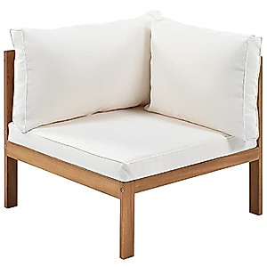 XD Designs 4 Piece Outdoor Patio Furniture Set, Acacia Wood Sectional Sofa w/Seat Cushions, Patio Sectional Conversation Seat with Couches and Coffee Table Beige Cushions