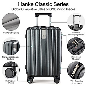 Hanke Luggage Sets 2 piece Carry On Luggage with Wheels PC Hard Shell Suitcases Lightweight Checked Tsa Luggage Large Travel Suitcase Woman Men 20/24 Inch(Jet Black)