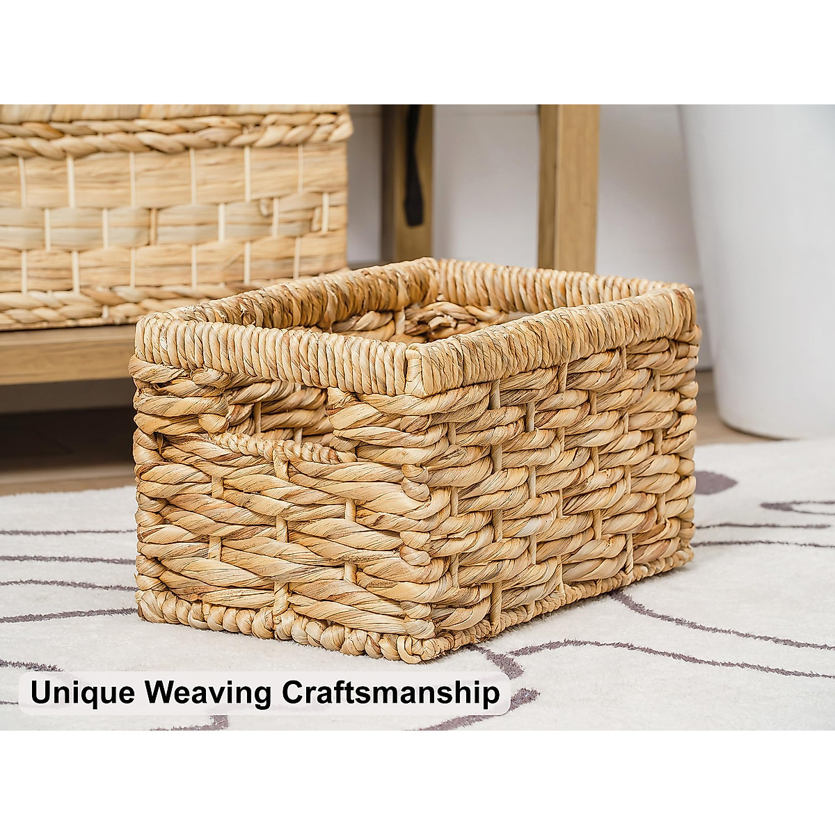 StorageWorks Small Wicker Baskets, Water Hyacinth Baskets with Built-in Handles, Handwoven Bathroom Baskets for Organizing, Medium & Small, 2 Pack