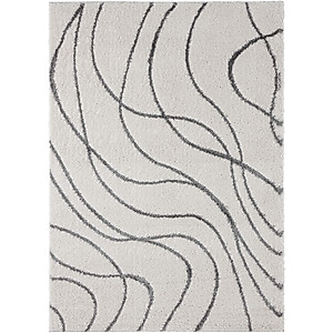 Abani Unique Boston Collection 5'3" x 7'6" Shag Area Rug - Cozy Soft & Plush Ivory Accent Rug Rugs