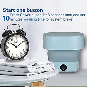 Portable Mini Folding Washing Machine, Magic Foldable Small Clothes Washing Machine Washer Laundry Tub Wash Machine for Travelling Apartment Dorm The Third Generation Double Blue Light Design (Blue)