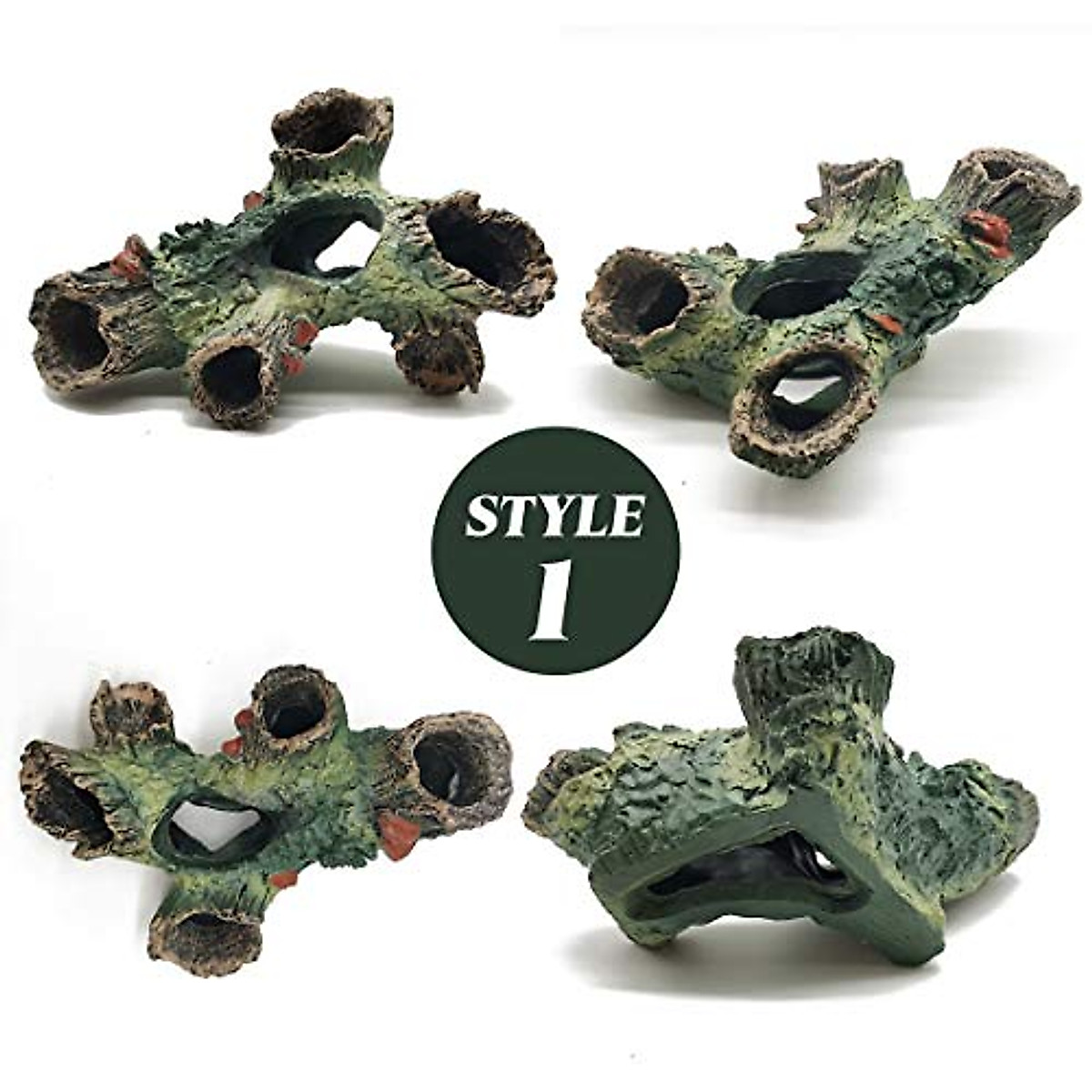 TIHOOD 3PCS Decaying Trunk Aquarium, Betta Fish Ornament, Freshwater Ornament - Resin Aquarium Decoration Log, Fish Tank Wood with Holes and Aquarium Caves