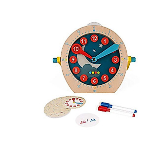 Janod Learn to Tell Time - Wooden Educational Teaching Clock - Ages 5+ - J05076