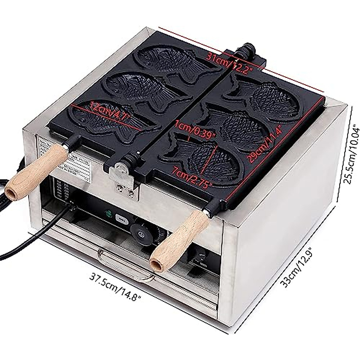 3Pcs Taiyaki Fish Waffle Maker, 1500W Commercial Electric Non Stick Fish-shaped Waffle Machine, Waffle Iron Baker Machine, Electric Corn Dog Waffle Maker Hot Dog Muffin Machine for Party Cafe Tea Shop