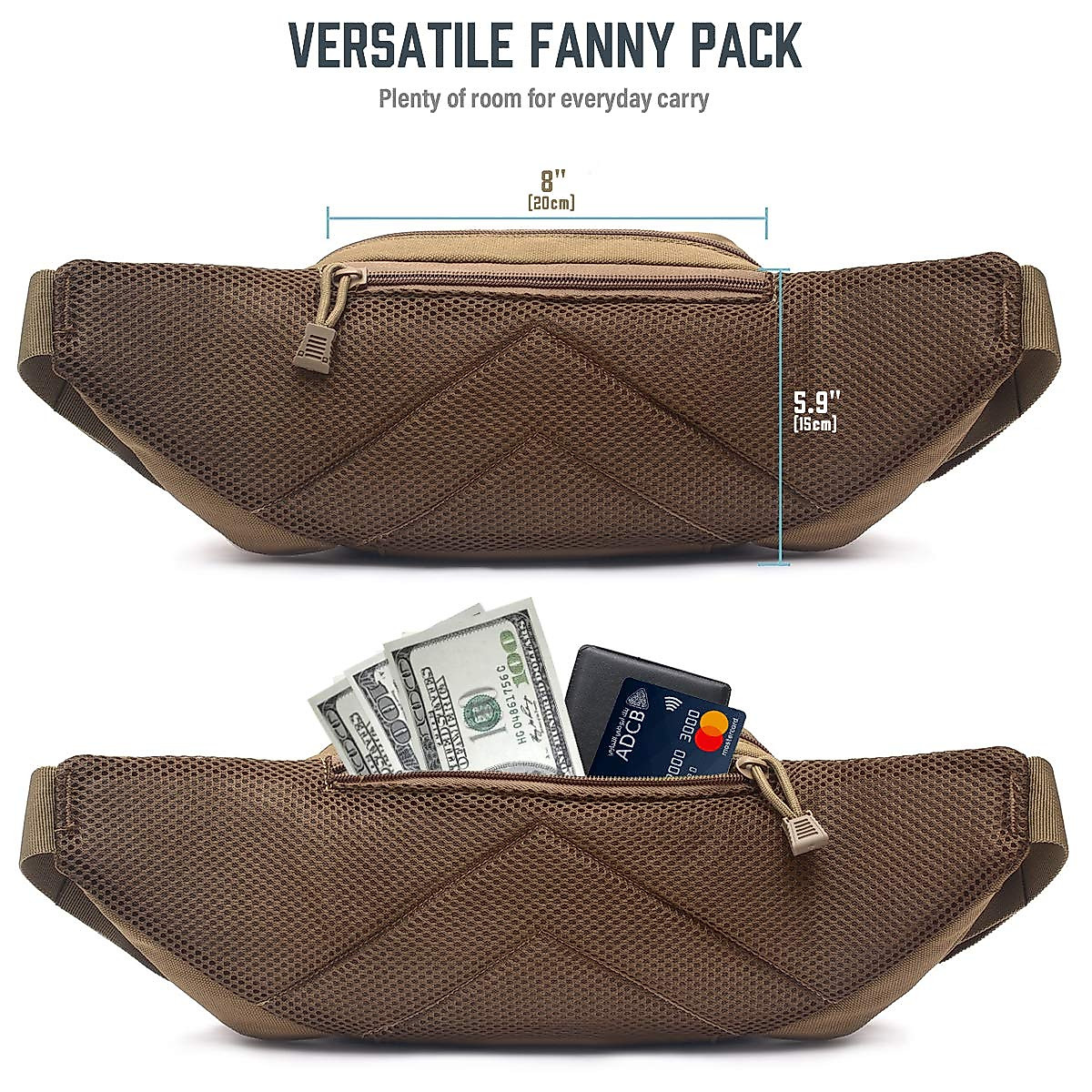 LIVANS Concealed Carry Fanny Pack Holster, Tactical Conceal Carry Pistol Bag Mens Gun Carry Concealment Holster Fits 1911 and G 17,19,20,21 Fits up 55" in Waist Free U.S Flag Patch