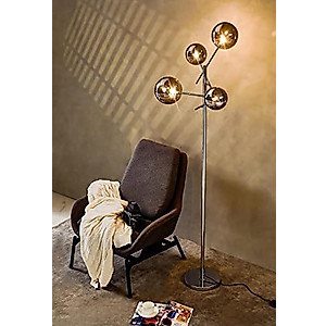 Surpars House Sputnik Chandelier Floor Lamp, 4 Lights Globe Floor Light with Smoky Grey Glass Shade,Chrome