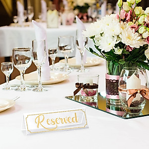 16 Pieces Reserved Sign Acrylic Clear Reserved Table Tent Signs Table Number Holders for Wedding Printed Seating Reservation Restaurant Business Office Meeting Party (Gold)