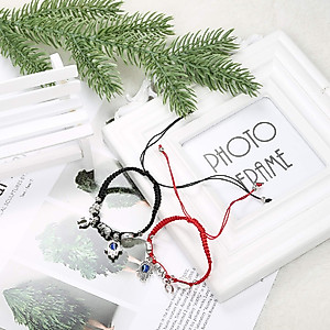 LOYALLOOK 12pcs Braided Kabbalah Bracelets Red Black String Handmade Good Luck Friendship Bracelet Rotating Evil Eye Hamsa Hand Protection Bracelets for Women Men
