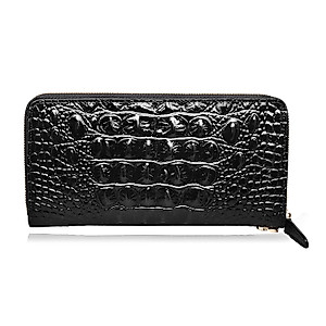 PIJUSHI Designer Genuine Leather Top Handle Satchel Handbags Bundle with Crocodile Leather Wristlet Wallet