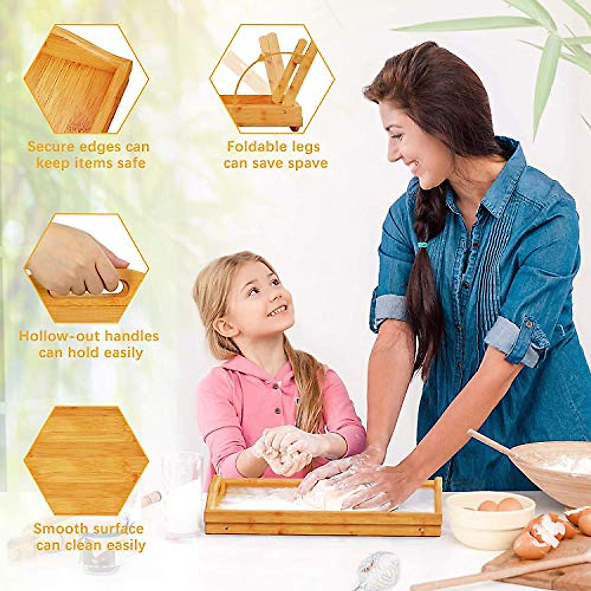 Bamboo Bed Tray Table for Eating Foldable Breakfast Tray for Bed, Trays for Eating Dinner Serving Tray with Folding Legs for Bedroom, Hospital, Home by FURNINXS