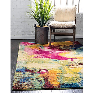 Unique Loom Estrella Collection Colorful, Abstract, Watercolor, Modern, Eclectic Area Rug, 7 ft x 10 ft, Multi/Beige