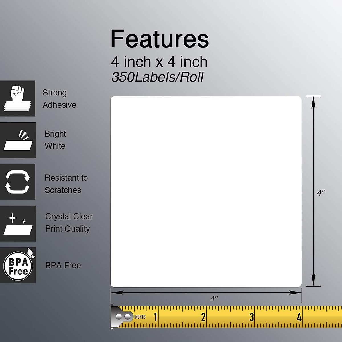 BETCKEY - 4" x 4" (102 mm x 102 mm) Shipping & Large Square Labels Compatible with Zebra & Rollo Label Printer,Premium Adhesive & Perforated [10 Rolls, 3500 Labels]