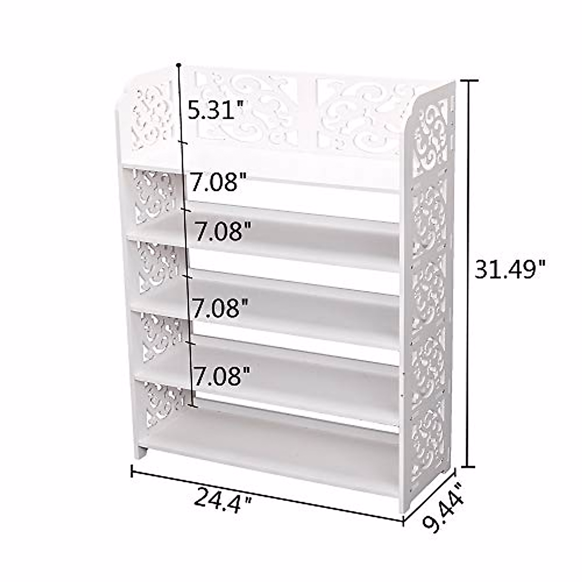 Portable Shoe Rack Storage Unit Shelves Shoe Storage Cabinet, Stackable Wood-Plastic Board 5 Tiers Carved Shoe Shelf Storage Organizer for Entryway Closet Bedroom,White