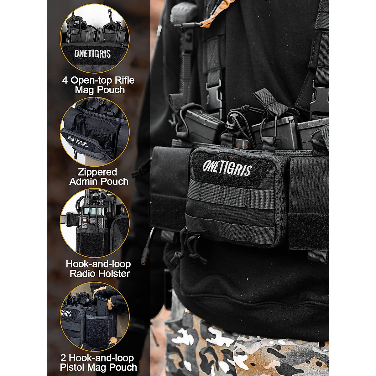 OneTigris VULTURE Chest Rig, MOLLE Chest Rigs Tactical for Outdoor, Green