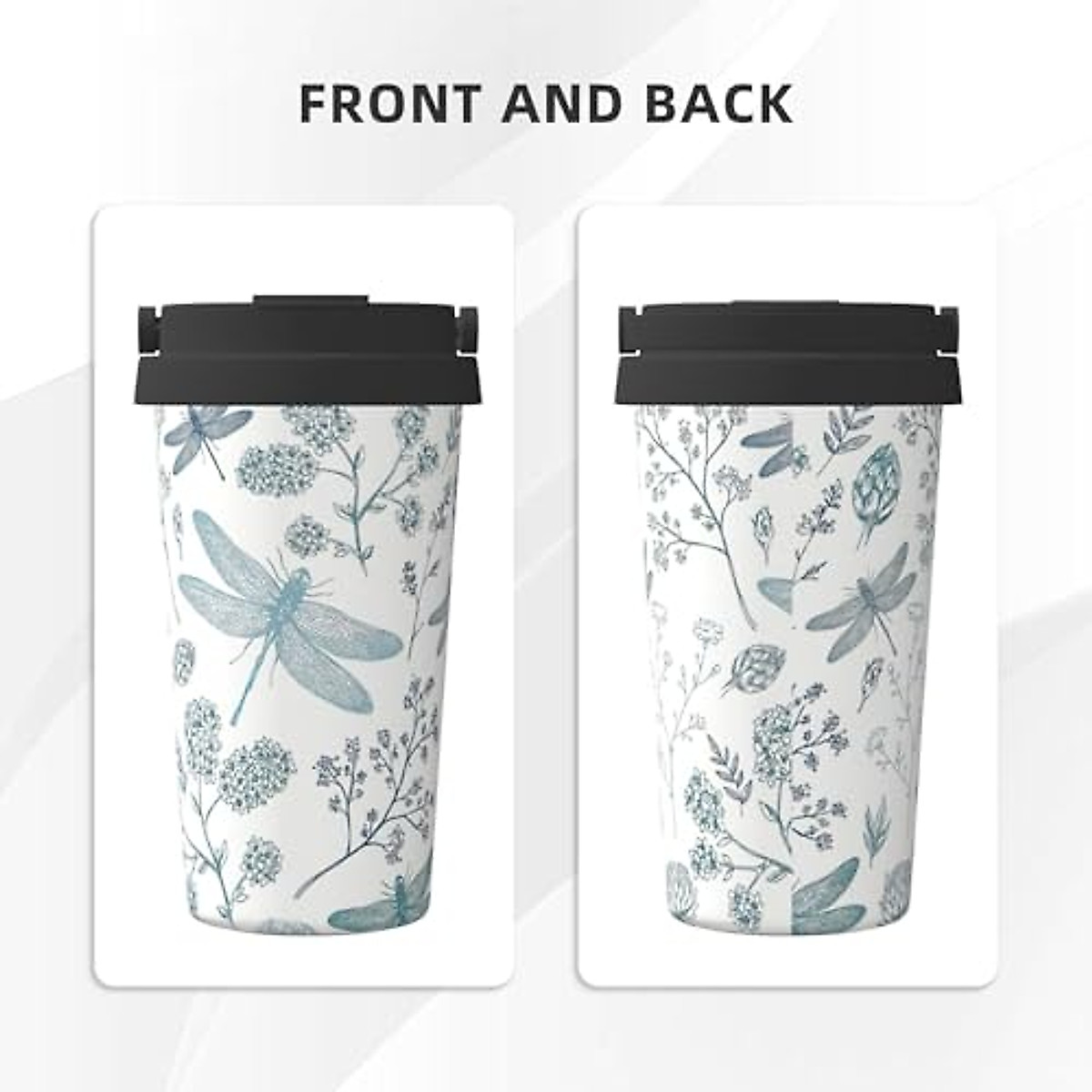 WANGXUEE Dragonfly Flower Print 500ml Stainless Steel Travel Tumbler Double Wall Vacuum Insulated Coffee Mug