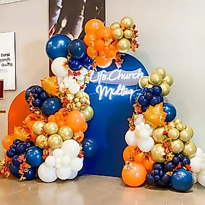 149PCS Fall Balloons Arch Garland Kit, Navy Blue Orange Metallic Gold Ivory White Latex Balloons Maple Leaf Foil Balloons for Thanksgiving Autumn Friendsgiving Birthday Baby Shower Party Decorations