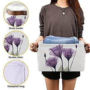 Tulip Square Storage Basket Purple Flower Storage Bins Canvas Storage Organizer Closet Shelf Organizer for Home Office, 1 Pc