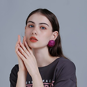 RUOFFETA Large Disco Ball Earrings, Sparkly Half-Ball Earrings for Women 60s 70s Outfits Costume Accessories(Hot Pink)