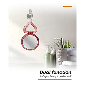Double Sided Magnifying Mirror - Vanity Round Makeup Mirror with 1x and 5x Magnification - Mirror Stand with Adjustable Handle - Light, Compact Mirror - Portable, Standing Mirror for Travel (Red)