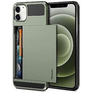 Vofolen Compatible with iPhone 12 Mini Case 5G Wallet Cover Credit Card Holder Slot Sliding Door Hidden Back Pocket Anti-Scratch Dual Layer Protective Shell Compatible with iPhone 12 Mini Army Green