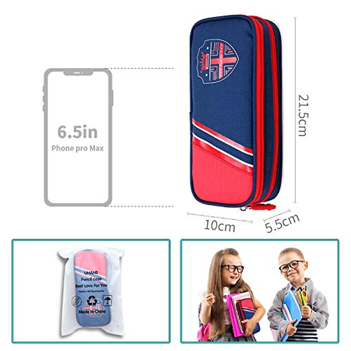 Large Capacity Pencil Case,Uhans Pencil Pouch with Double Zipper and 100% Polyester Sturdy Material,Pencil Box for Kids Can Be Multi Used in School and Office Makeup Bag
