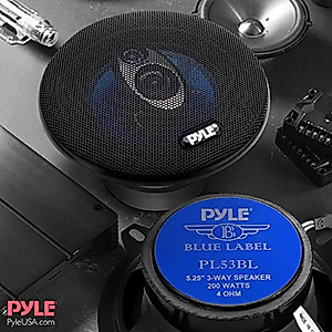 Pyle 5.25” Car Sound Speaker (Pair) - Upgraded Blue Poly Injection Cone 3-Way 200 Watt Peak w/Non-fatiguing Butyl Rubber Surround 100-20Khz Frequency Response 4 Ohm & 1" ASV Voice Coil - Pyle PL53BL