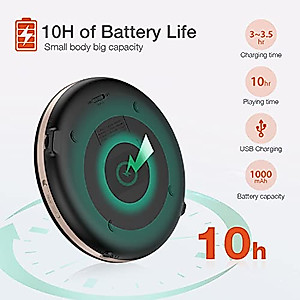 HOTT CD903TF Portable CD Player for Car with Bluetooth FM Transmitter，Rechargeable Touch Button Backlight Display Black